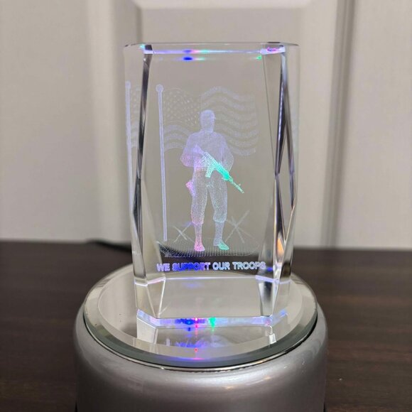 Accents | Vintage Etched 3d Beveled Crystal Soldier With A Rifle And ...